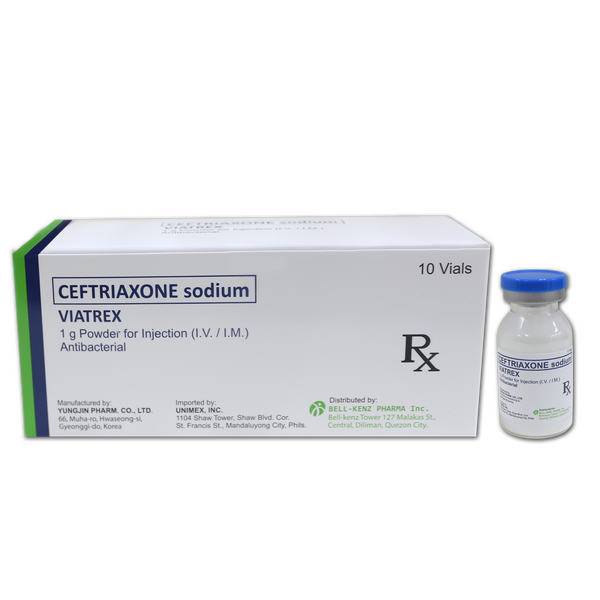 VIATREX Ceftriaxone Sodium 1g Powder for IM/IV Injection 1's price in ...